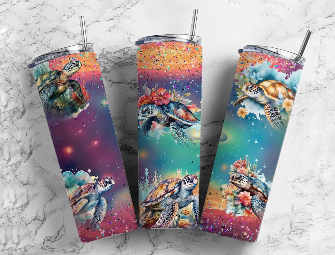 Galactic Tortoise 20oz Sublimation Tumbler Designs, Flower Glitters 9.2 ...