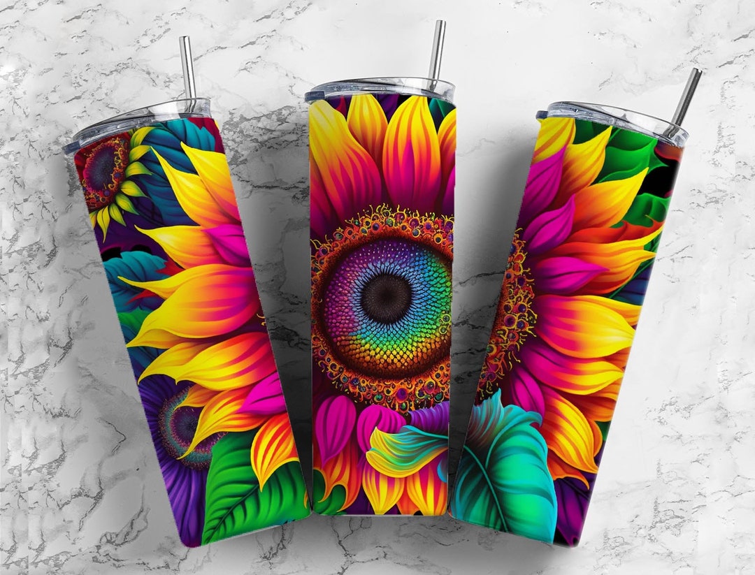 Neon Sunflower 20oz Sublimation Tumbler Designs, Colorful Floral 9.2 X ...