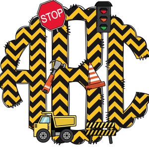 Construction Monogram Letters, Boys Truck Sublimation PNG Doodle Alpha ...