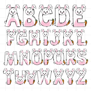 Bunny Doodle Letters, Rabbit Alphabet, Bunny Alphabet PNG, Entire Doodle Alphabet Uppercase ...