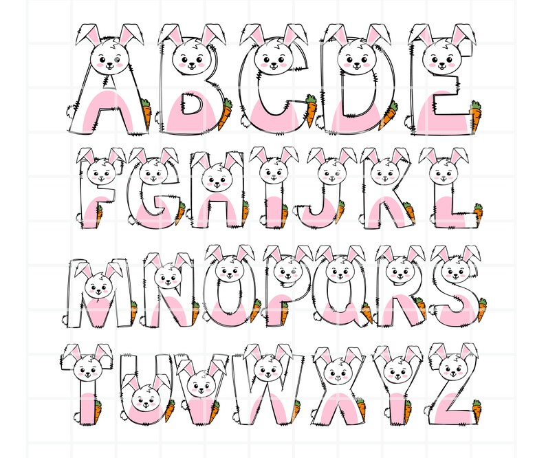 Bunny Doodle Letters Rabbit Alphabet Bunny Alphabet PNG - Etsy