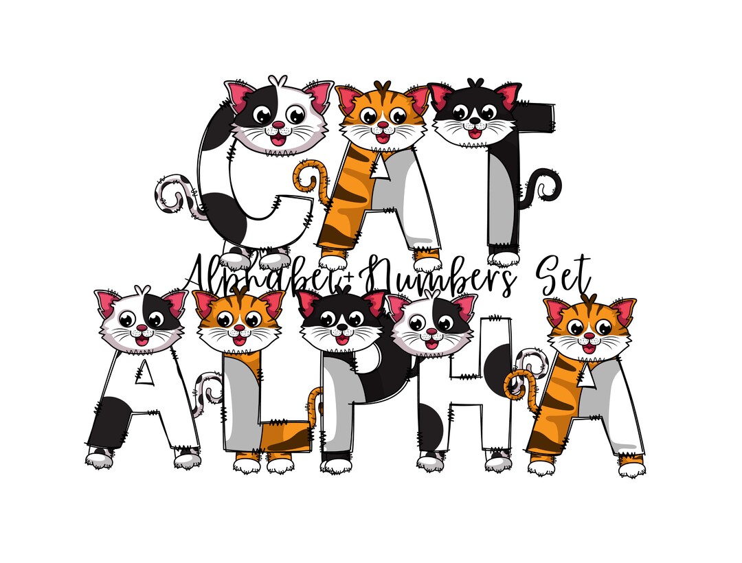Black White Cat Doodle Letters, Kitten Alphabet, Cat Alphabet PNG ...
