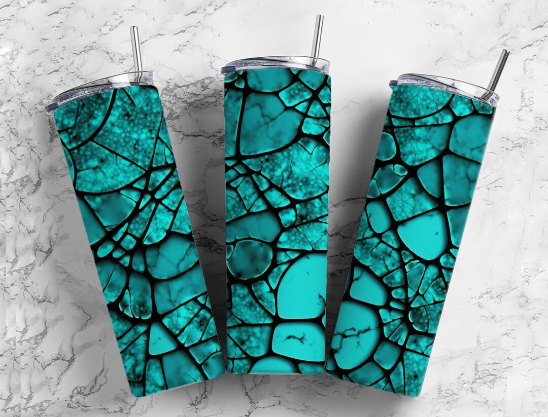 Cracked Turquoise 20oz Sublimation Tumbler Design Wrap 9.2 X 8.3 ...