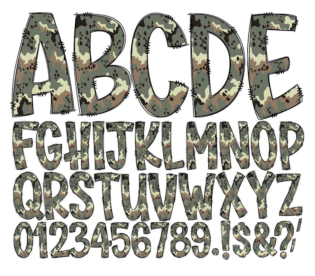 Camo Army Print Doodle Letters, Transparent Background, Individually ...