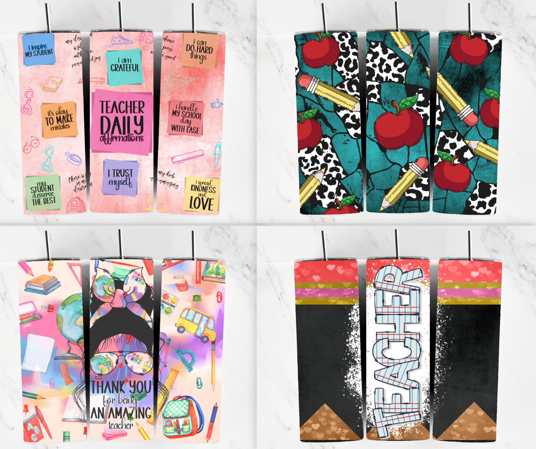 50+ Teacher Appreciation Tumbler Wrap PNG Bundle , Straight Tumbler ...