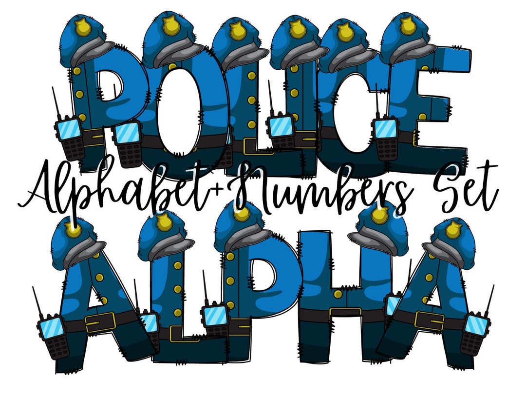 Police Doodle Letters Alphabet With Uppercase and Numbers PNG, Alphabet ...