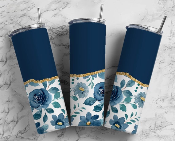 Navy Blue Flower 20oz Sublimation Tumbler Designs - Etsy