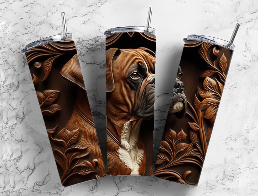 Tooled Leather Boxer 20oz Sublimation Tumbler Designs, Engraved Leather ...