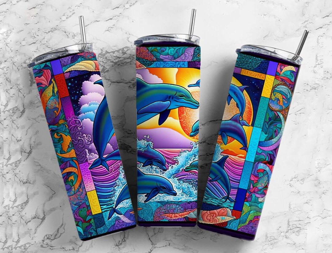 Dolphin 20oz Sublimation Tumbler Designs, Rainbow Patchwork Quilt 9.2 X ...