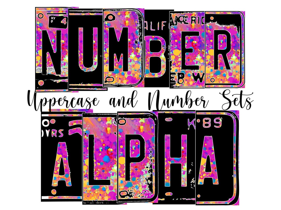 Paint Splatter Number Plate Alphabet Uppercase Numbers PNG, Rainbow ...