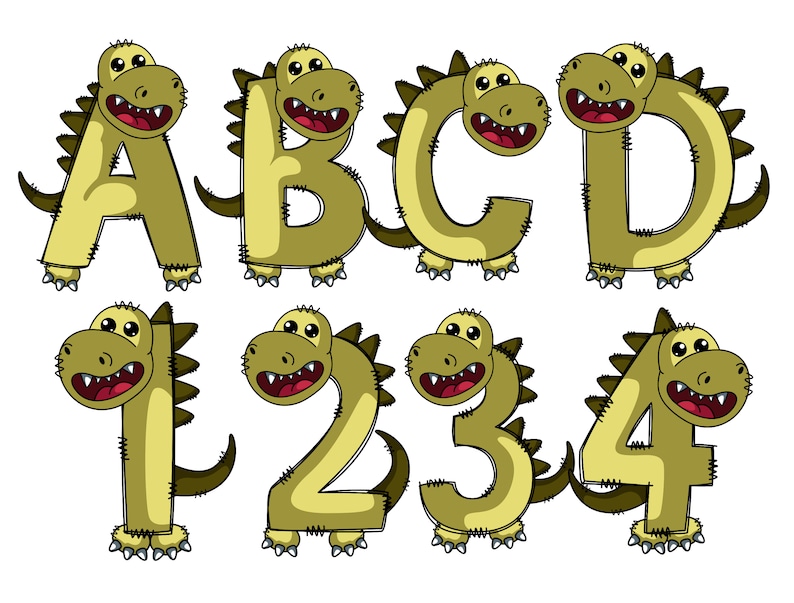 Dinosaur Doodle Letters, Dino Alphabet, Dinosaur Alphabet PNG, Entire ...