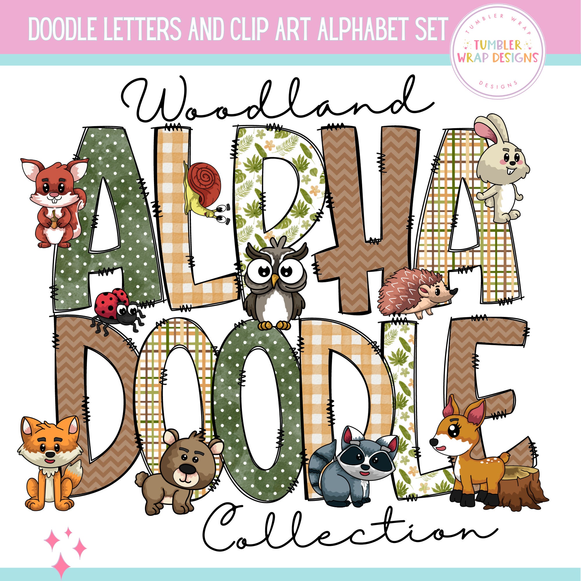 Woodlands Doodle Letters, Cute Woodland Animal Alphabet PNG, Entire ...