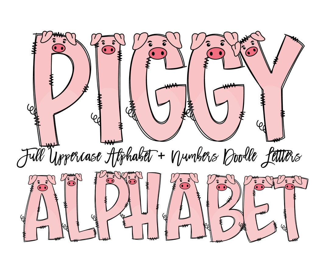 Pig Doodle Letters, Farm Alphabet, Animal Alphabet PNG, Entire Doodle ...