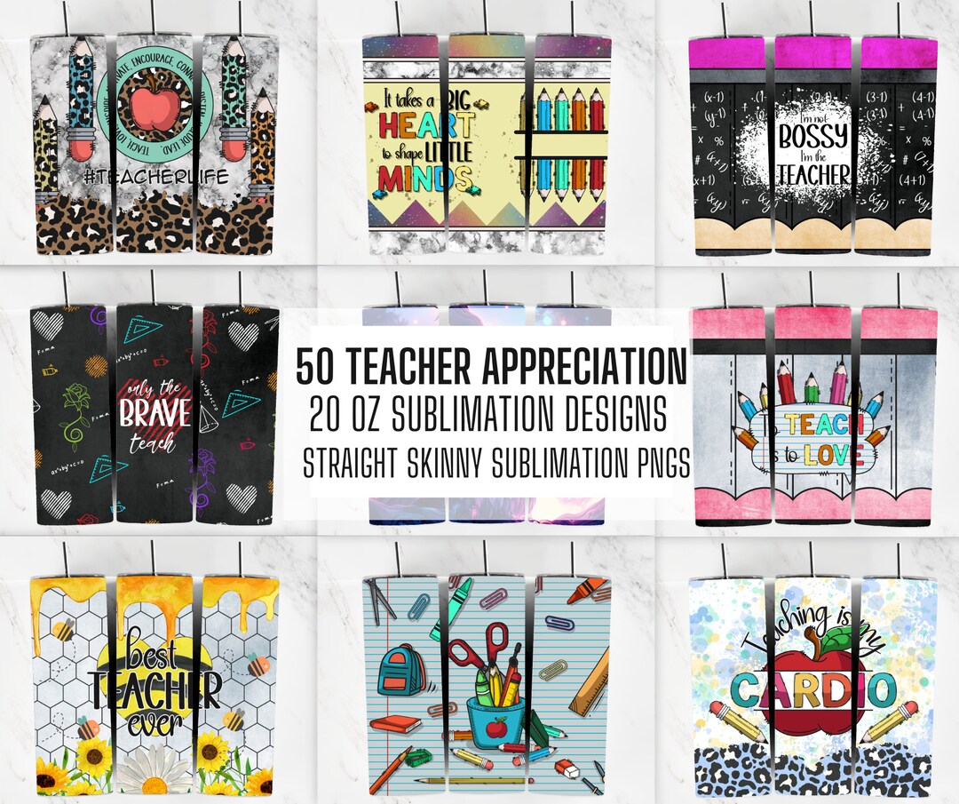 50+ Teacher Appreciation Tumbler Wrap PNG Bundle , Straight Tumbler ...