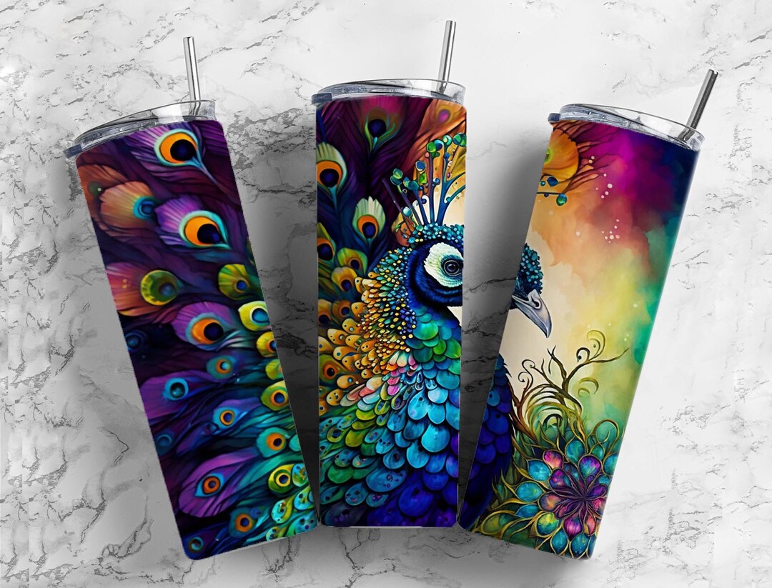 Peacock Alcohol Ink 20oz Sublimation Tumbler Designs, Rainbow Neon 9.2 ...