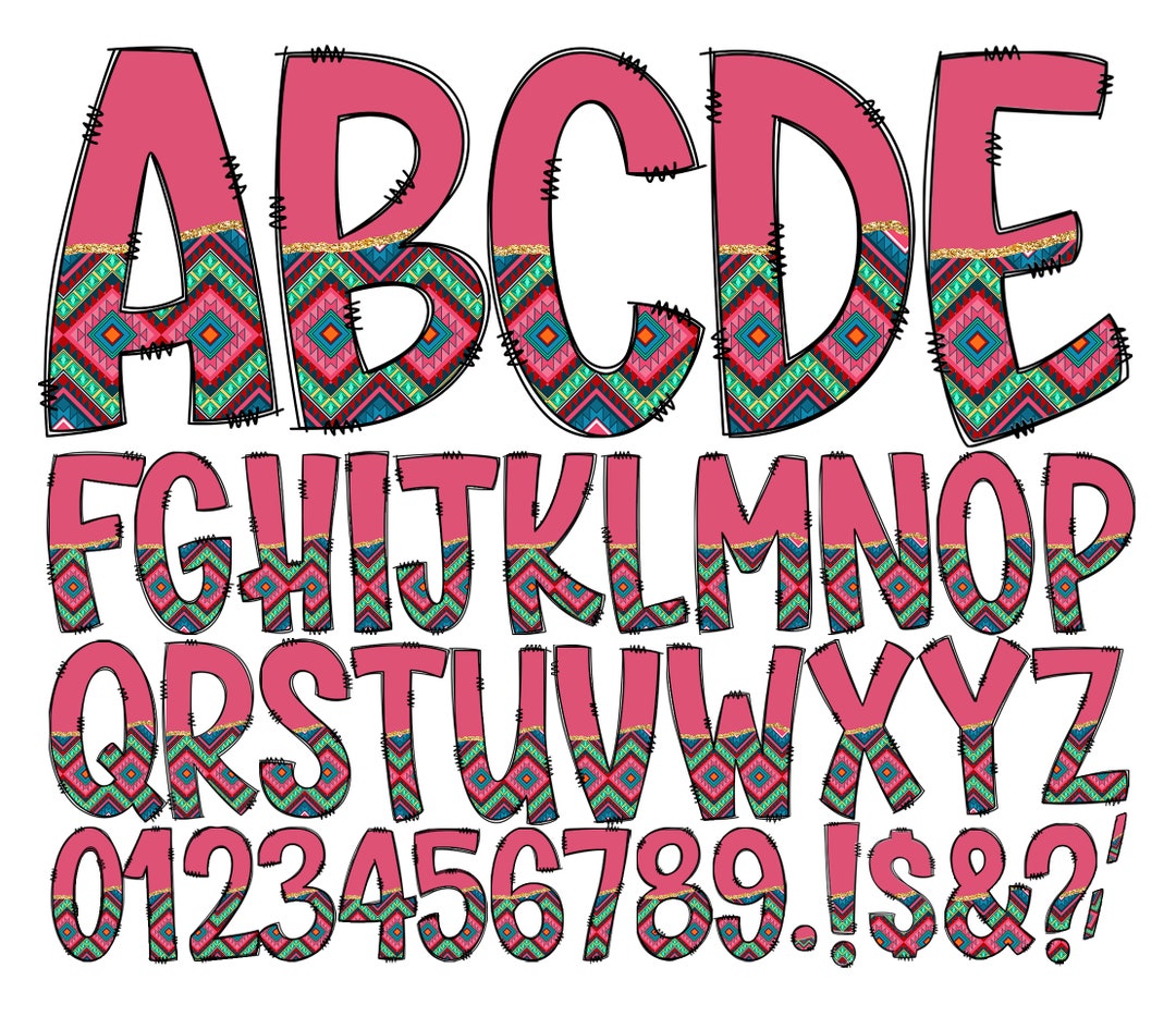 Aztec Pink Doodle Letters, Transparent Background, Individually Saved ...