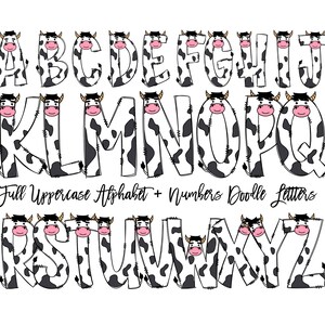 Farm Animal Doodle Letters, Horse Alphabet, Cow Alphabet PNG, Entire ...