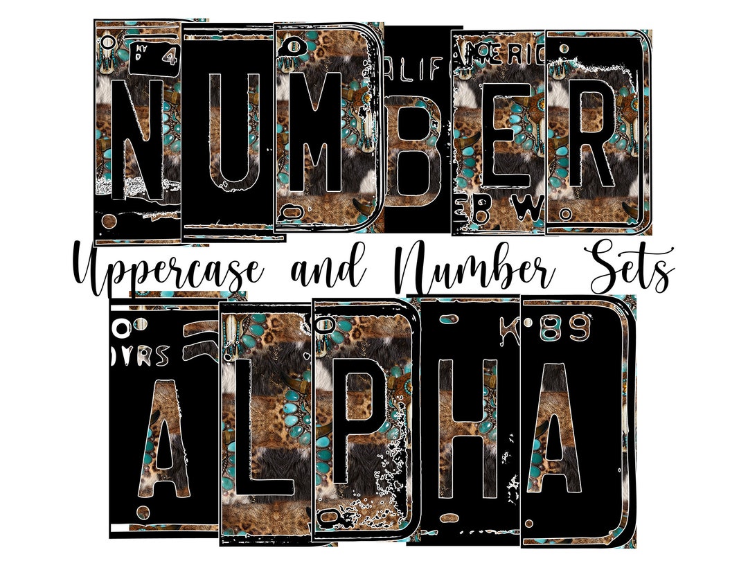 Country Western Number Plate Alphabet Uppercase Numbers PNG, Bull Skull ...