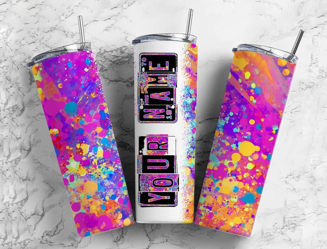 Paint Splatter Number Plate 20 Oz Tumbler With Matching Alphabet PNG ...
