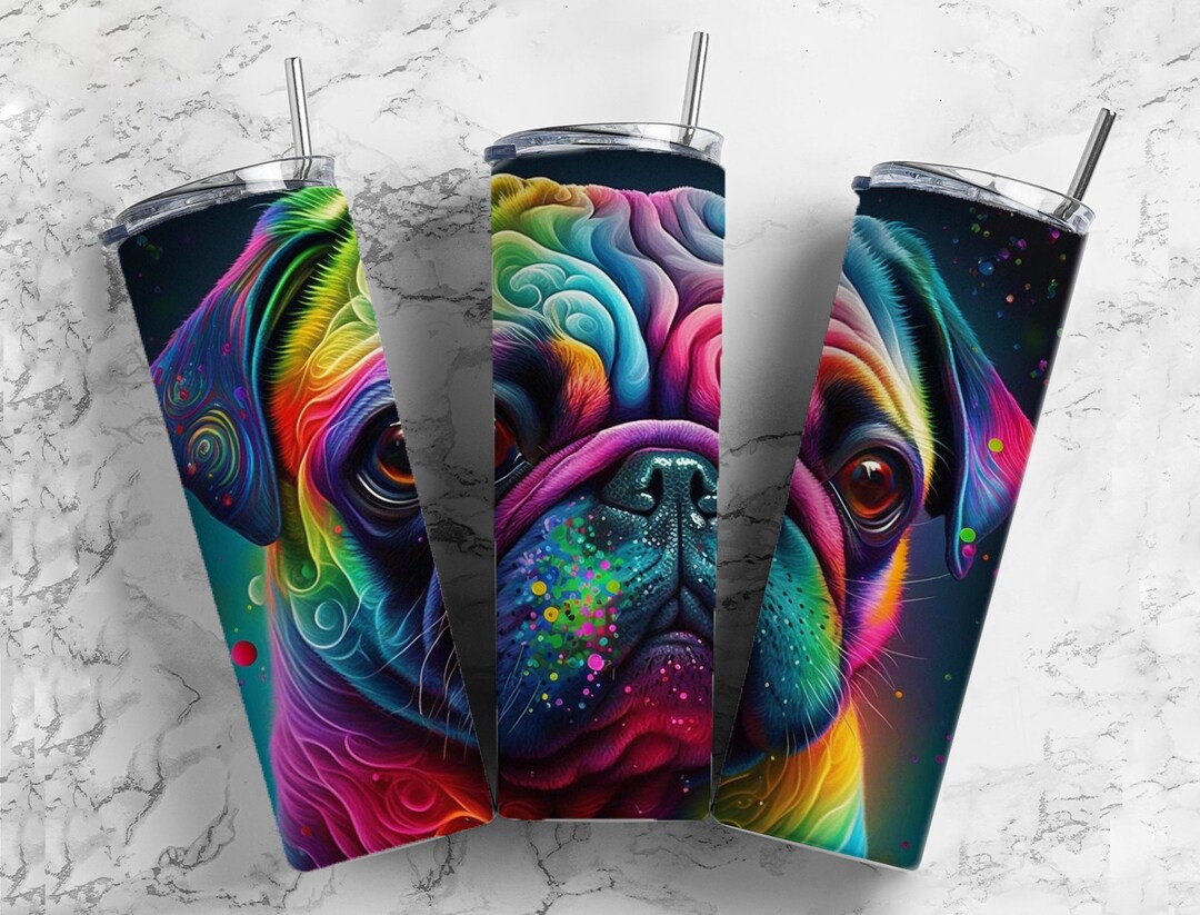 Alcohol Ink Pug 20oz Sublimation Tumbler Wrap Design, 9.2 X 8.3 ...