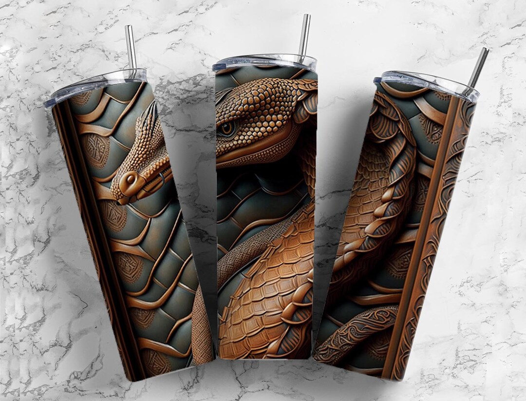 Tooled Leather Snake 20oz Sublimation Tumbler Designs, Engraved Leather ...
