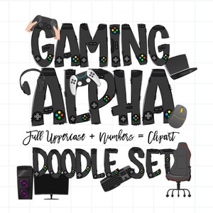 Gaming Doodle Letters, Gamer Alphabet, Transparent Background, Alphabet ...