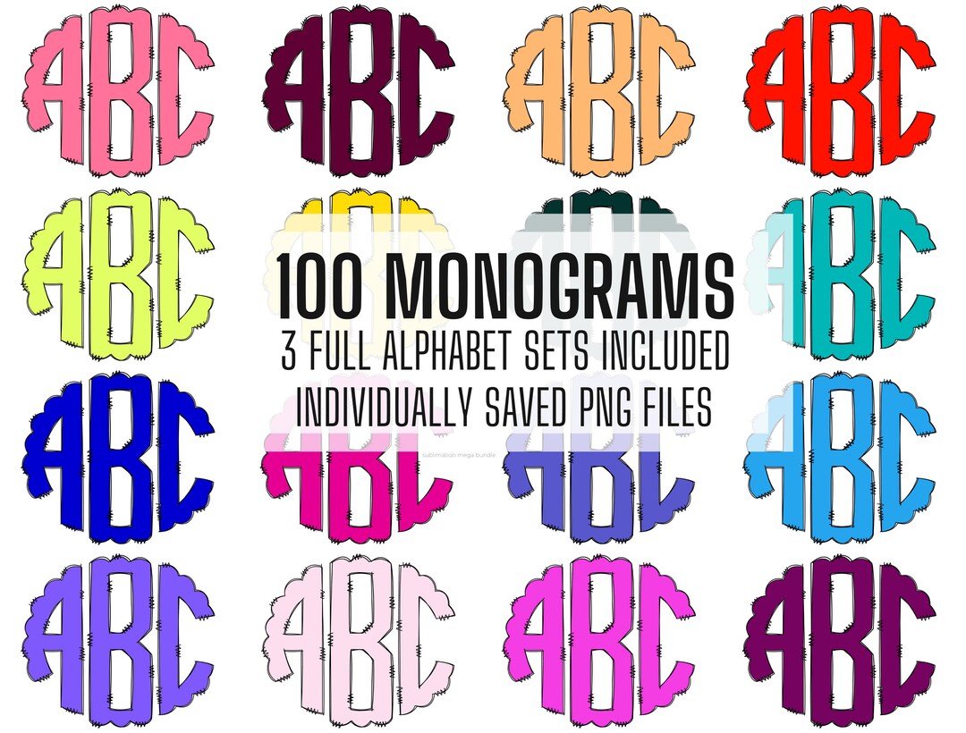 100 MEGA BUNDLE - Monograms Letters! 100 Solid Colours Uppercase ...