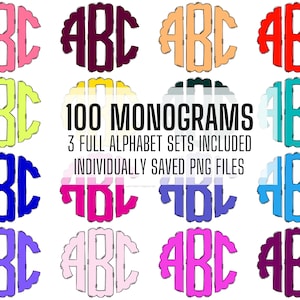 100 MEGA BUNDLE - Monograms Letters! 100 Solid Colours Uppercase & Lowercase, Entire Doodle ...