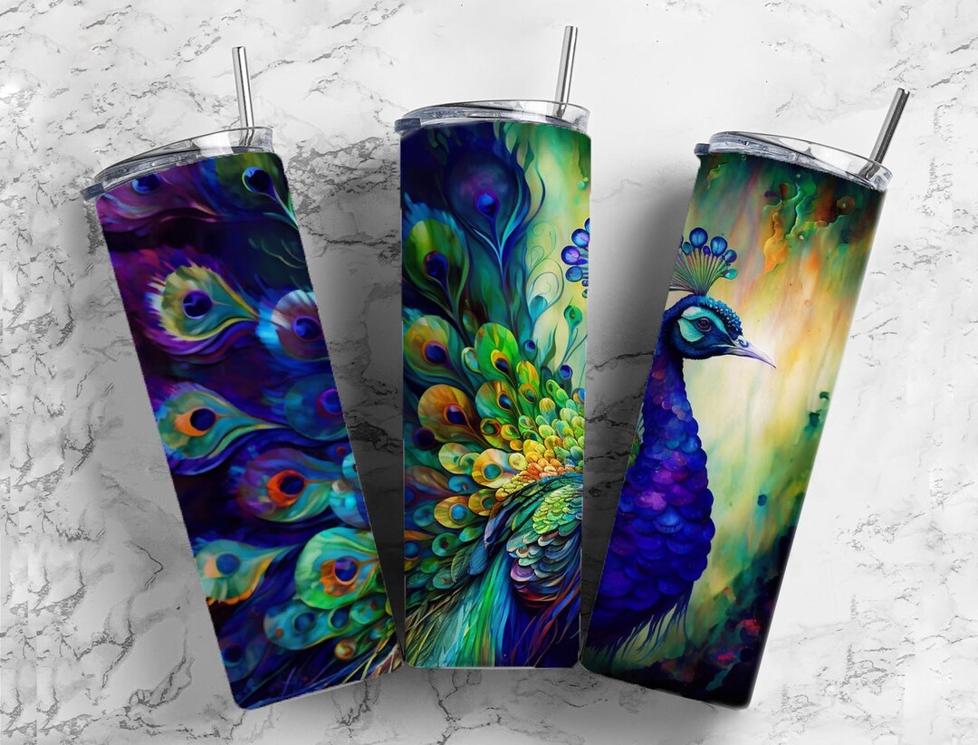 Alcohol Ink Peacock 20oz Sublimation Tumbler Designs, Peacock Feather 9 ...