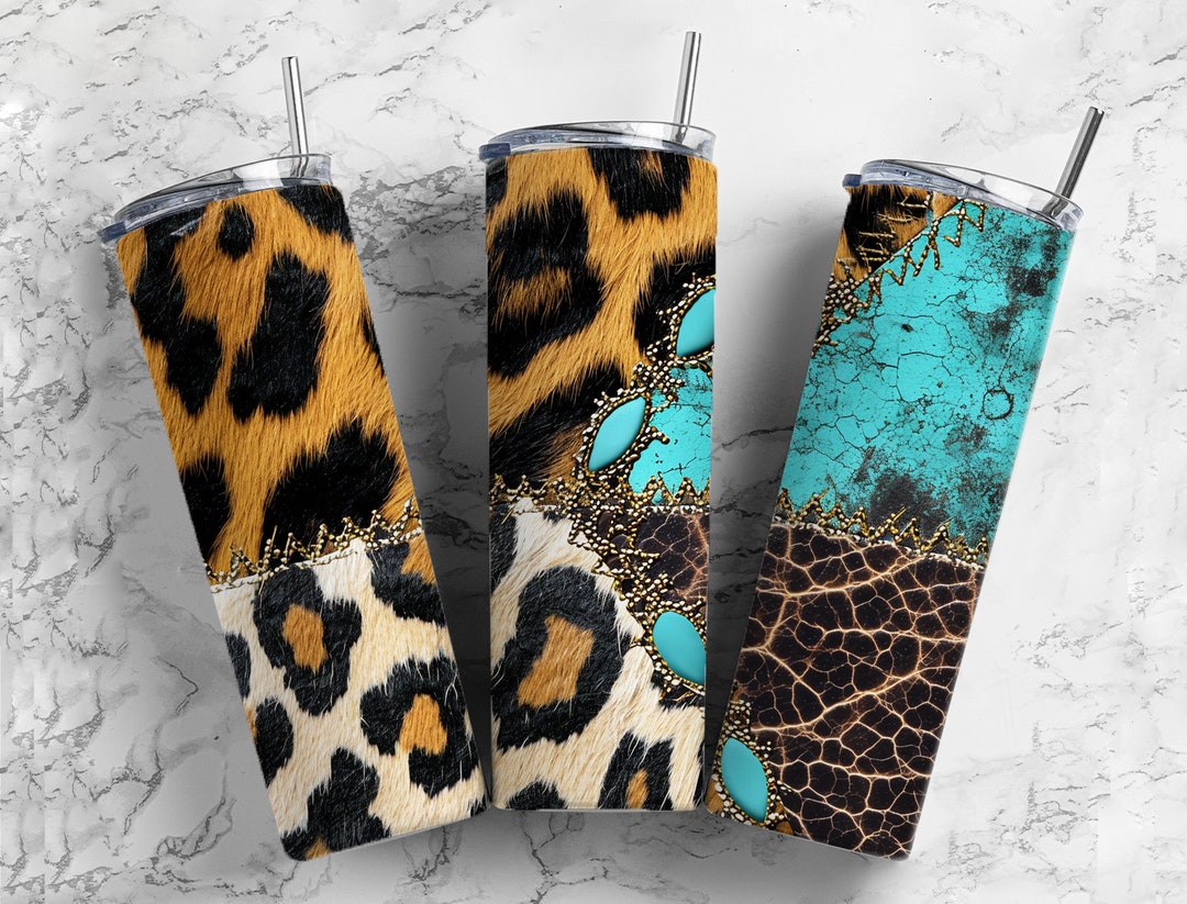 Turquoise Cow Print Skin 20oz Tumbler Design, Sublimation Country ...