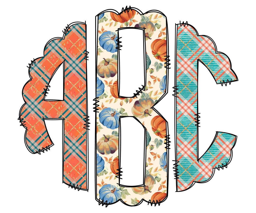 Plaid Fall Monogram Letters, Boho Sublimation PNG Elements Hand Drawn ...