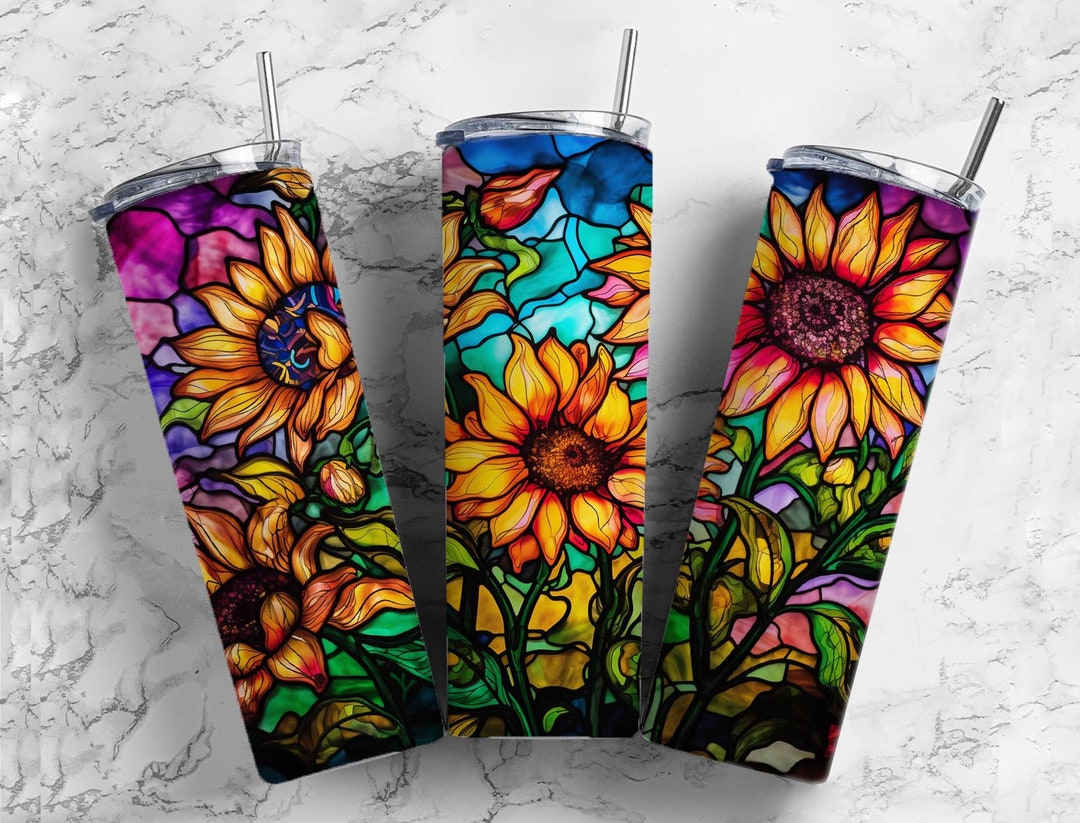 Stained Glass 20oz Sublimation Tumbler Designs, Sunflower Field 9.2 X 8 ...