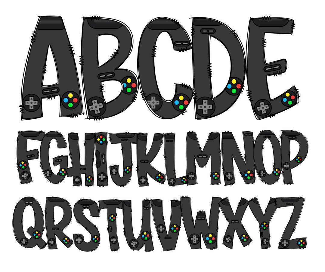 Gaming Doodle Letters, Gamer Alphabet, Transparent Background, Alphabet ...