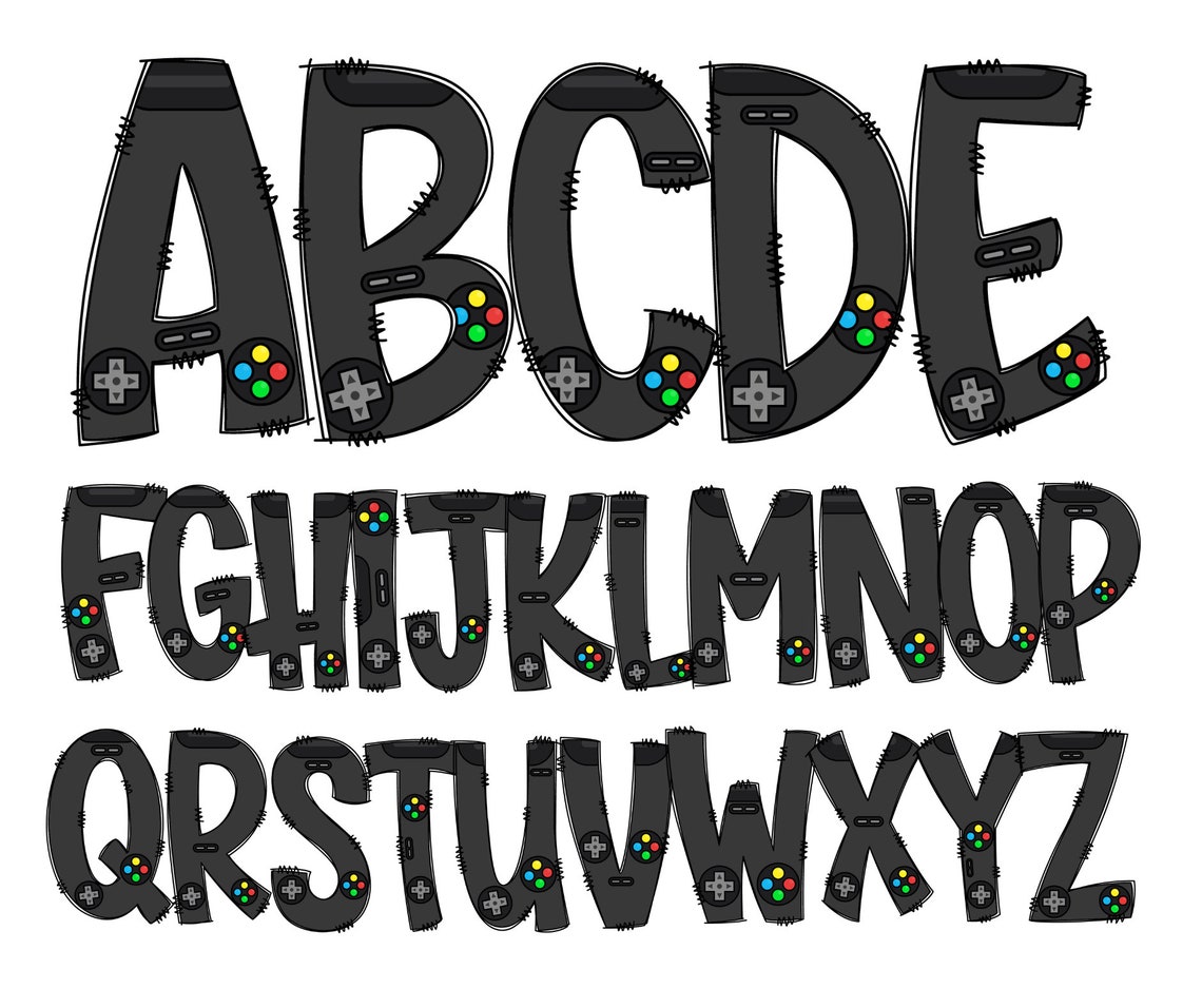 Gaming Doodle Letters Gamer Alphabet Transparent Background - Etsy