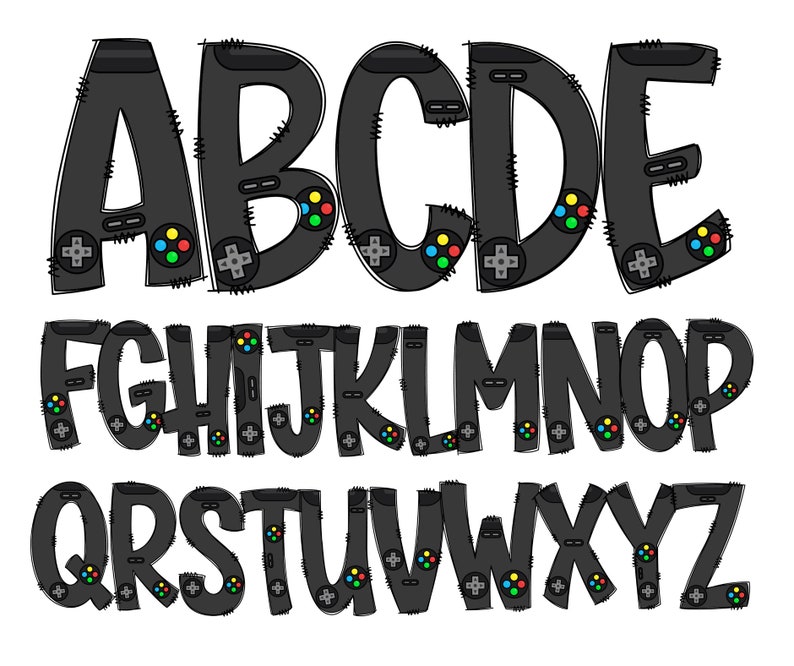 Gaming Doodle Letters Gamer Alphabet Transparent Background - Etsy