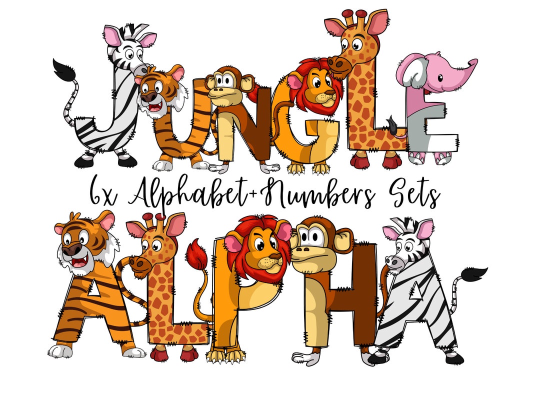 Jungle Animal Doodle Letters, Jungle Alphabet, Safari Alphabet PNG ...