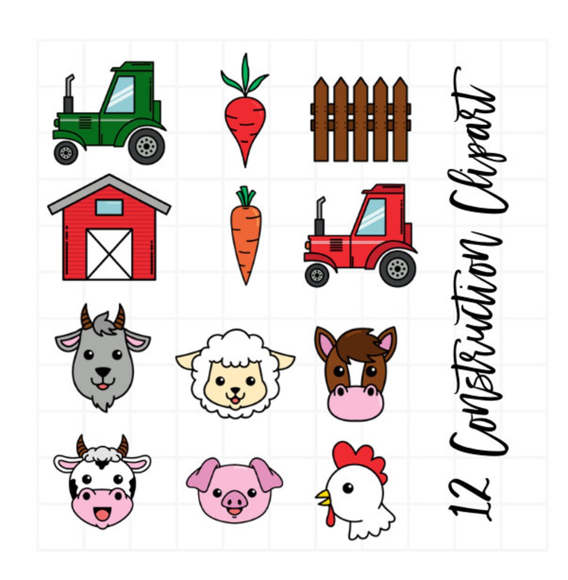 Farm Animal Doodle Letters With Clipart Clipart Sublimation - Etsy