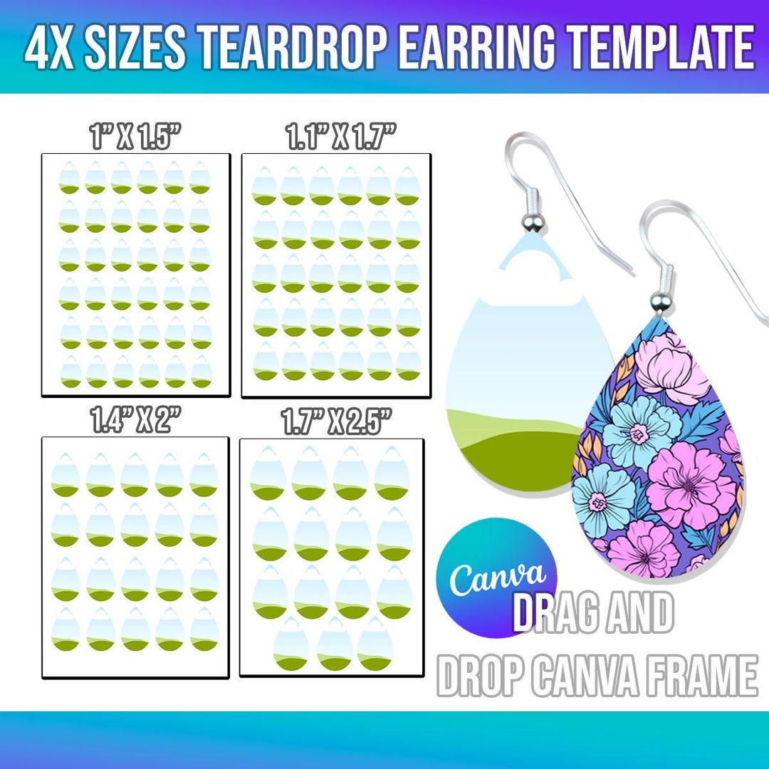 Teardrop Earring Template, Sublimation PNG Canva Commercial Use ...