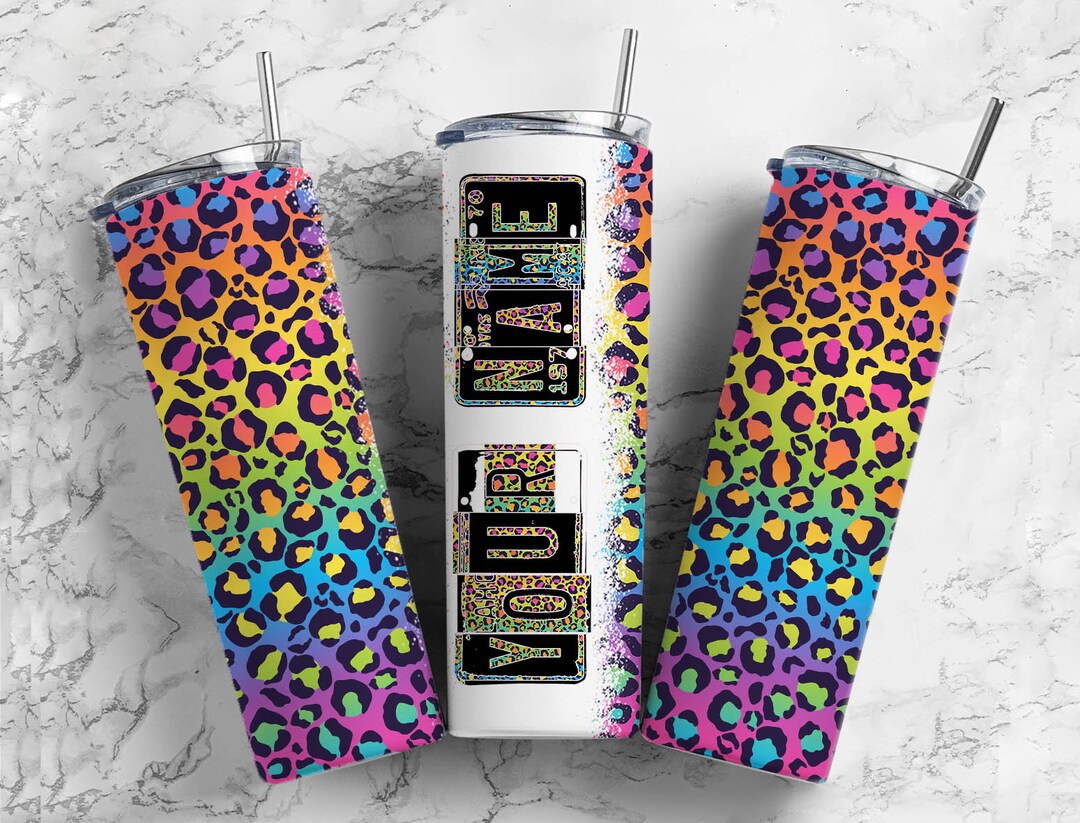 Rainbow Leopard Print Number Plate 20 Oz Tumbler With Matching Alphabet ...