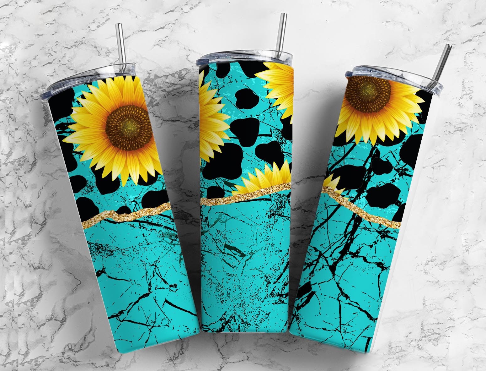 Sunflower Cow Turquoise 20oz Sublimation Tumbler Designs, Teal and ...