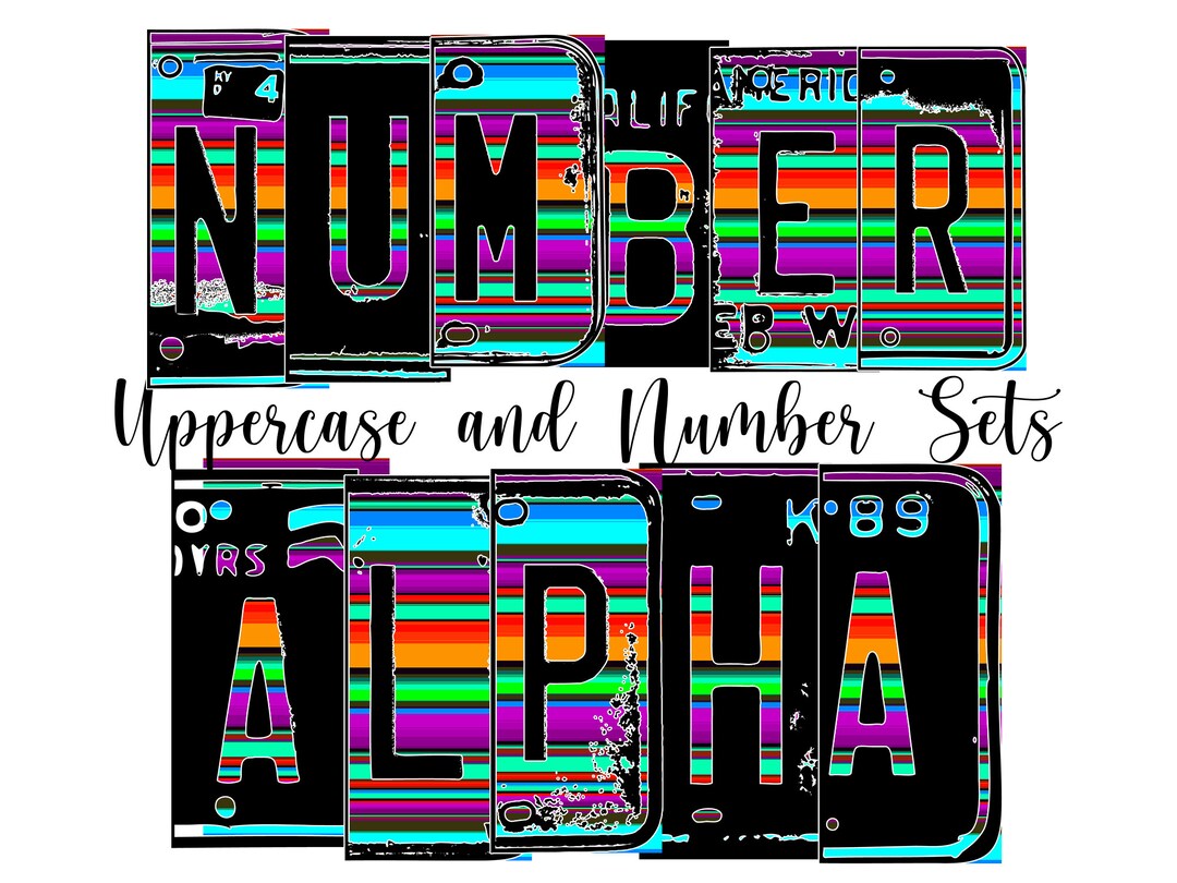 Serape Number Plate Alphabet Uppercase Numbers PNG, Orange and Pink ...