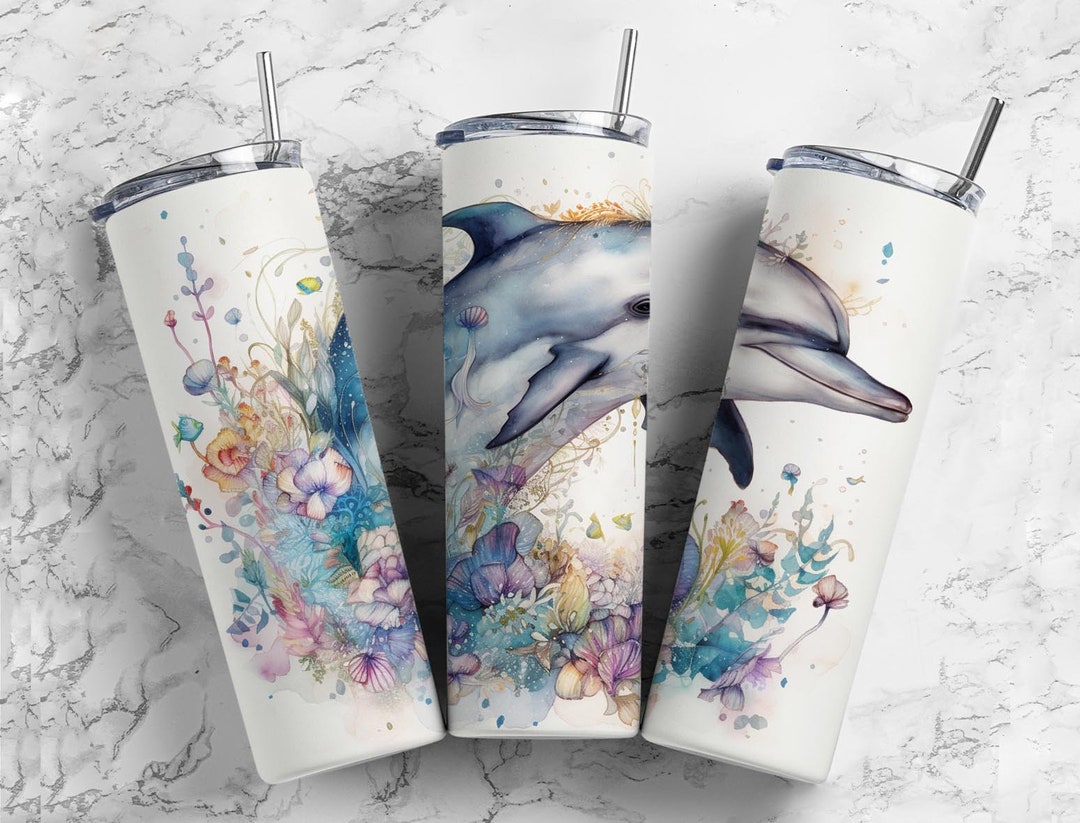 Watercolor Dolphin 20oz Sublimation Tumbler Designs, Watercolor Floral ...