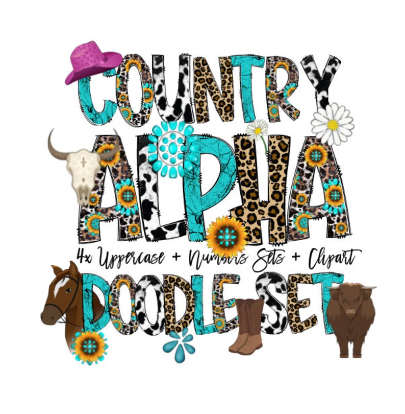 Country Doodle Letters Western Alphabet Cowboy Alphabet PNG - Etsy