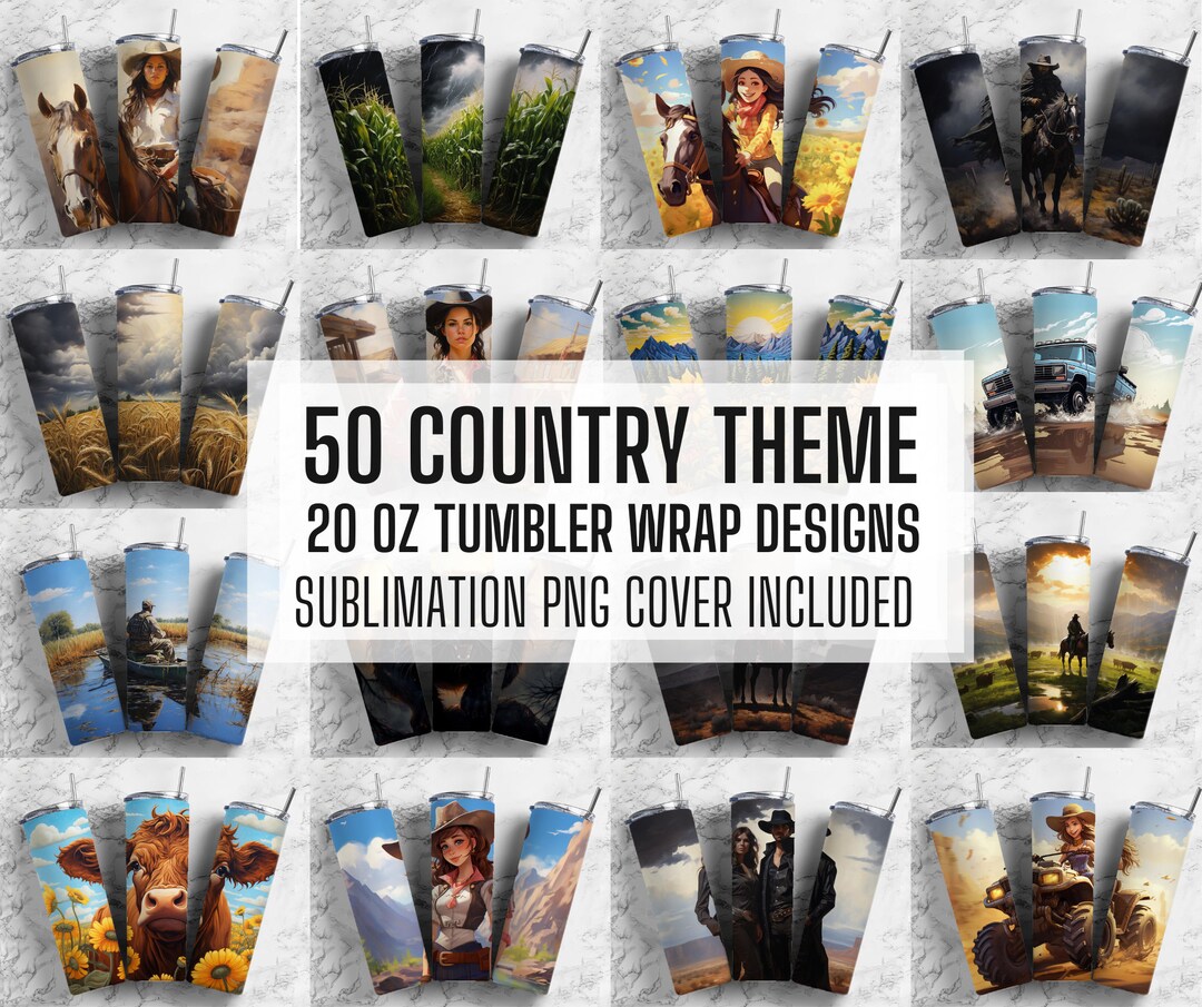 50 Country Themes 20oz Tumbler Wrap Designs, Sublimation Cowboy Cowgirl ...