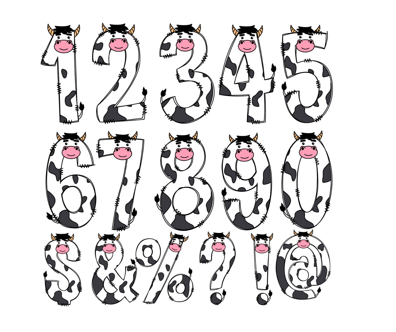 Farm Animal Doodle Letters, Horse Alphabet, Cow Alphabet PNG, Entire ...