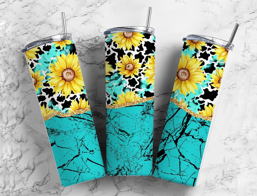 Sunflower Cow Turquoise 20oz Sublimation Tumbler Designs, Teal and ...