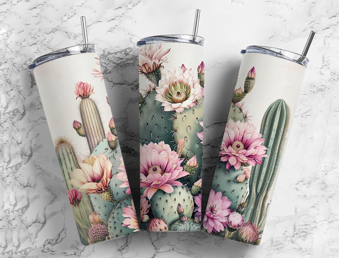 Desert Flowers Cactus 20oz Tumbler Wrap Design, Cowboy Sublimation Wrap ...