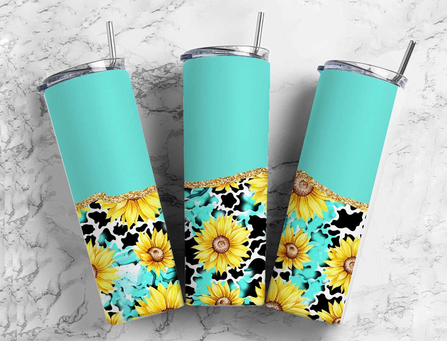 Sunflower Cow Turquoise 20oz Sublimation Tumbler Designs Teal - Etsy