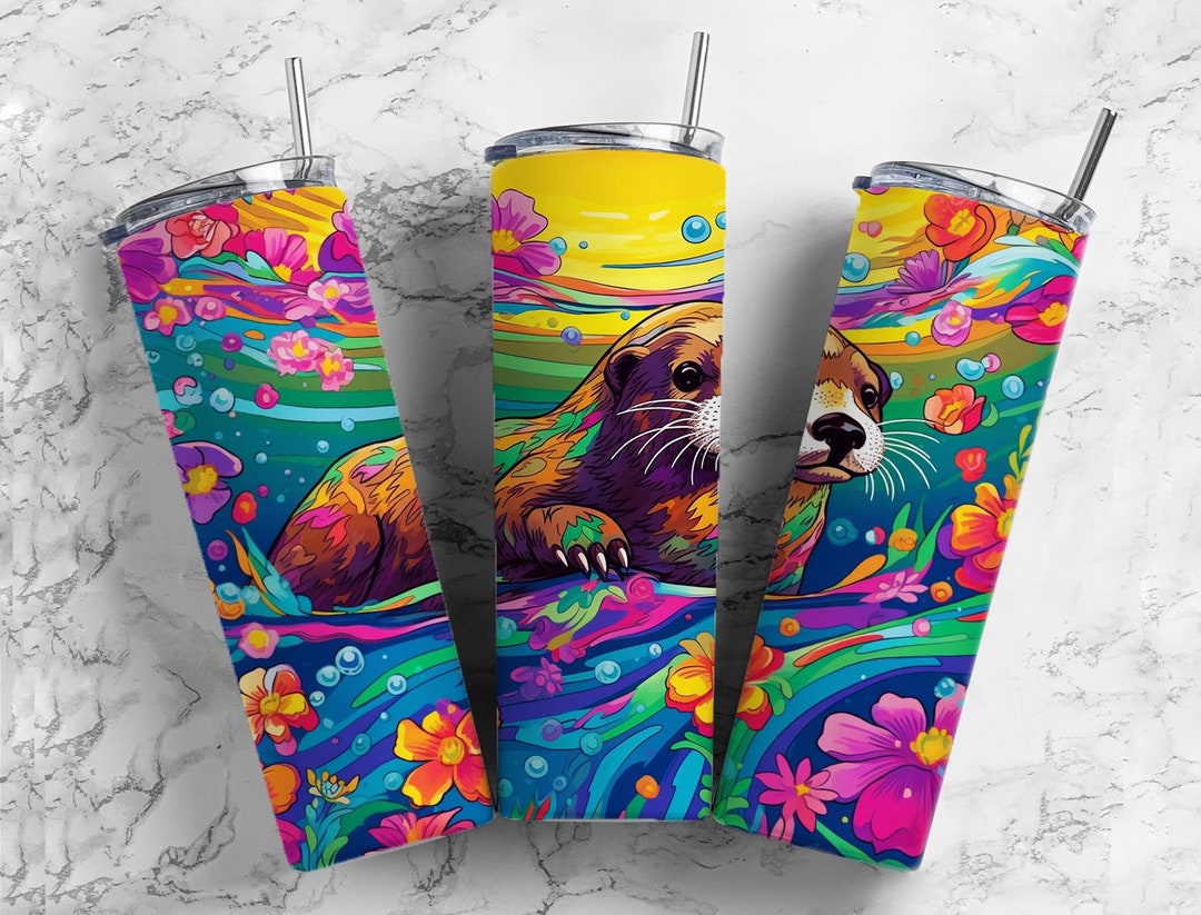Colorful Sea Otter 20oz Sublimation Tumbler Designs, Rainbow Floral 9.2 ...