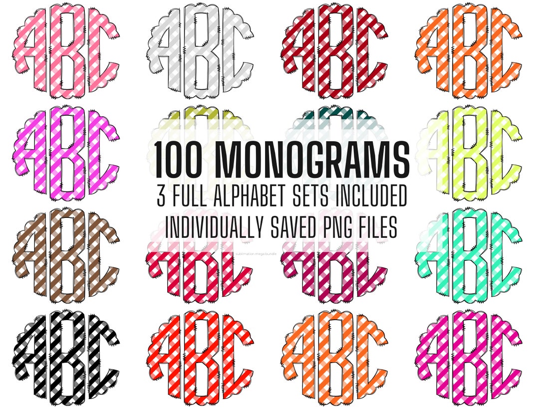 100 MEGA BUNDLE Monograms Letters 100 Gingham Colours Uppercase ...